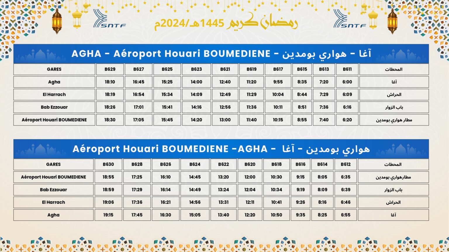 Trains Agha-Aéroport: De nouveaux horaires pendant Ramadan - Voyagerdz